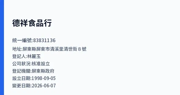 德祥食品行的照片-統編 83831136(屏東縣) 公司登記資料與營業項目詳細圖表