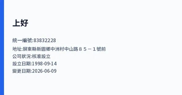 上好的照片-統編 83832228(屏東縣) 公司登記資料與營業項目詳細圖表