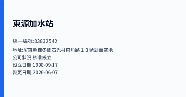東源加水站的照片-統編 83832542(屏東縣) 公司登記資料與營業項目詳細圖表
