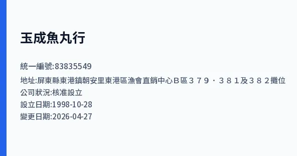玉成魚丸行的照片-統編 83835549(屏東縣) 公司登記資料與營業項目詳細圖表