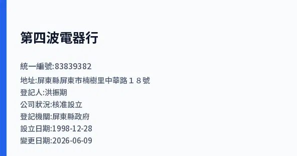 第四波電器行的照片-統編 83839382(屏東縣) 公司登記資料與營業項目詳細圖表