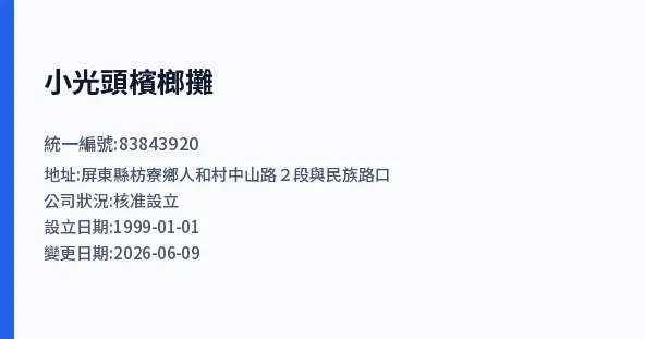 小光頭檳榔攤的照片-統編 83843920(屏東縣) 公司登記資料與營業項目詳細圖表