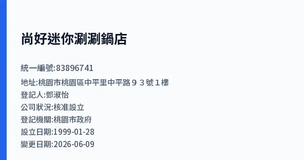 尚好迷你涮涮鍋店的照片-統編 83896741(桃園市) 公司登記資料與營業項目詳細圖表