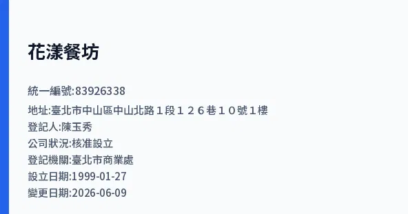 花漾餐坊的照片-統編 83926338(臺北市) 公司登記資料與營業項目詳細圖表