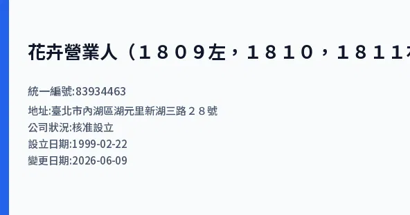 花卉營業人(1809左,1810,1811右)的照片-統編 83934463(臺北市) 公司登記資料與營業項目詳細圖表
