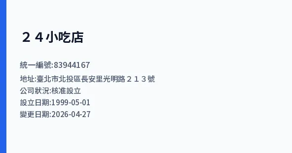 24小吃店的照片-統編 83944167(臺北市) 公司登記資料與營業項目詳細圖表