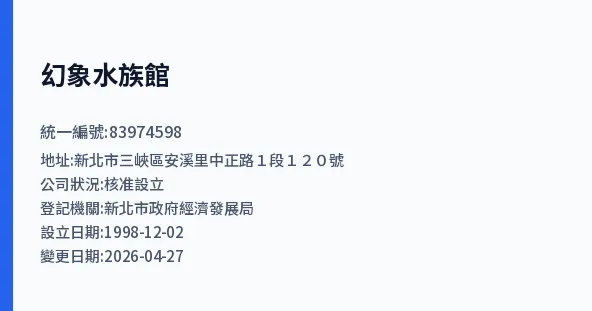 幻象水族館的照片-統編 83974598(新北市) 公司登記資料與營業項目詳細圖表