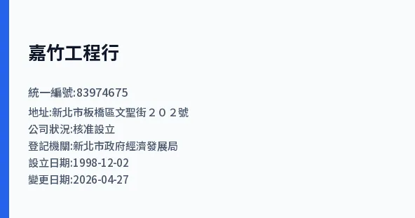 嘉竹工程行的照片-統編 83974675(新北市) 公司登記資料與營業項目詳細圖表