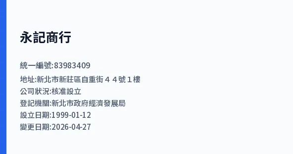 永記商行的照片-統編 83983409(新北市) 公司登記資料與營業項目詳細圖表