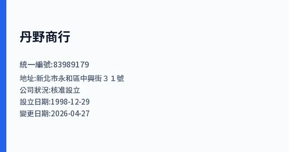 丹野商行的照片-統編 83989179(新北市) 公司登記資料與營業項目詳細圖表