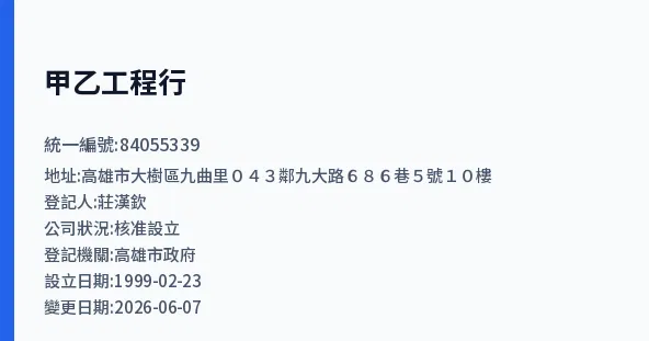甲乙工程行的照片-統編 84055339(高雄市) 公司登記資料與營業項目詳細圖表
