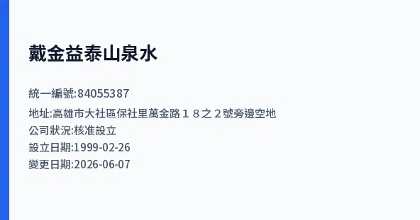 戴金益泰山泉水的照片-統編 84055387(高雄市) 公司登記資料與營業項目詳細圖表