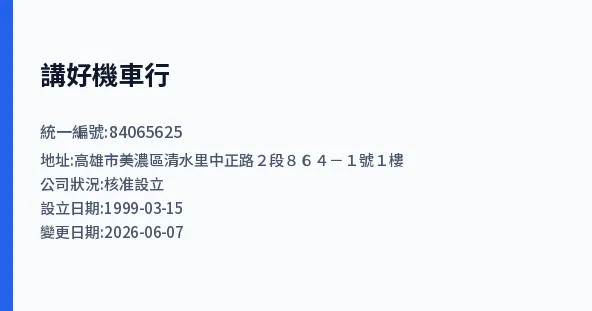 講好機車行的照片-統編 84065625(高雄市) 公司登記資料與營業項目詳細圖表