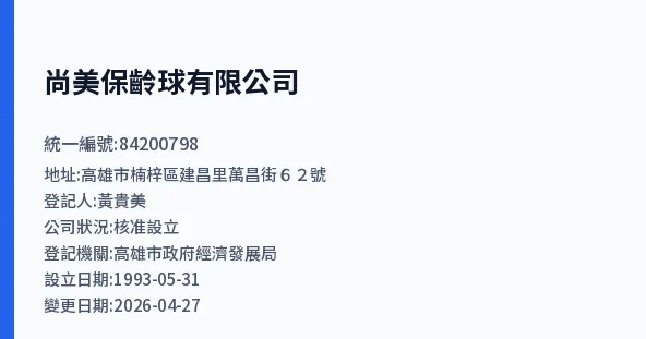 尚美保齡球有限公司的照片-統編 84200798(高雄市) 公司登記資料與營業項目詳細圖表