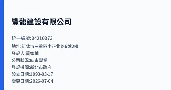 豐馥建設有限公司的照片-統編 84210873(新北市) 公司登記資料與營業項目詳細圖表