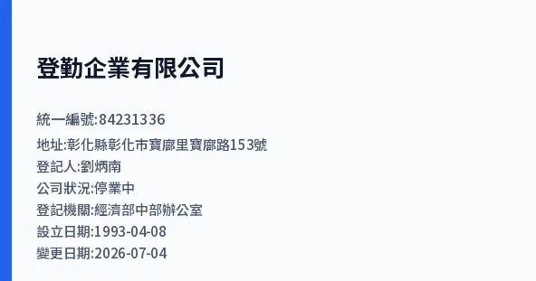 登勤企業有限公司的照片-統編 84231336(彰化縣) 公司登記資料與營業項目詳細圖表