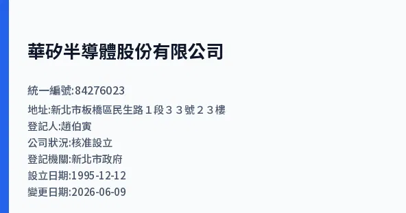 華矽半導體股份有限公司的照片-統編 84276023(新北市) 公司登記資料與營業項目詳細圖表