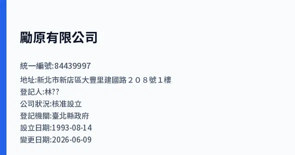 勵原有限公司的照片-統編 84439997(新北市) 公司登記資料與營業項目詳細圖表