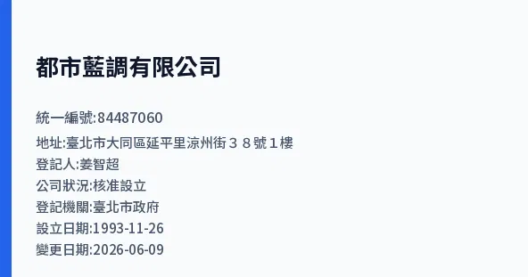 都市藍調有限公司的照片-統編 84487060(臺北市) 公司登記資料與營業項目詳細圖表