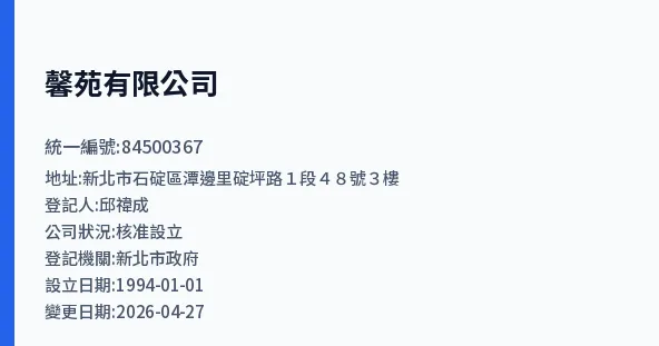 馨苑有限公司的照片-統編 84500367(新北市) 公司登記資料與營業項目詳細圖表