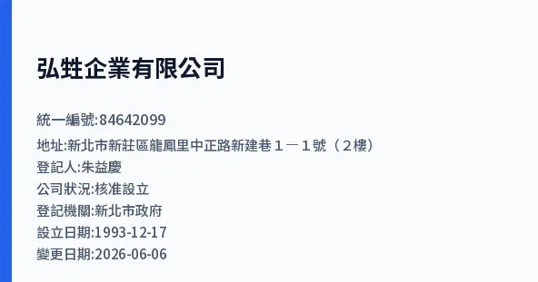 弘甡企業有限公司的照片-統編 84642099(新北市) 公司登記資料與營業項目詳細圖表