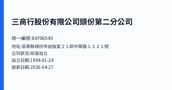 三商行股份有限公司頭份第二分公司的照片-統編 84706543(苗栗縣) 公司登記資料與營業項目詳細圖表