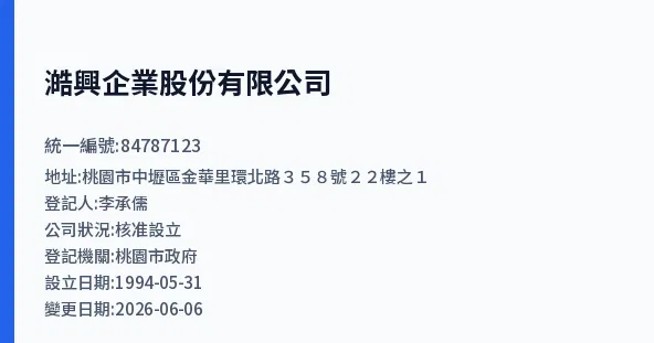 澔興企業股份有限公司的照片-統編 84787123(桃園市) 公司登記資料與營業項目詳細圖表