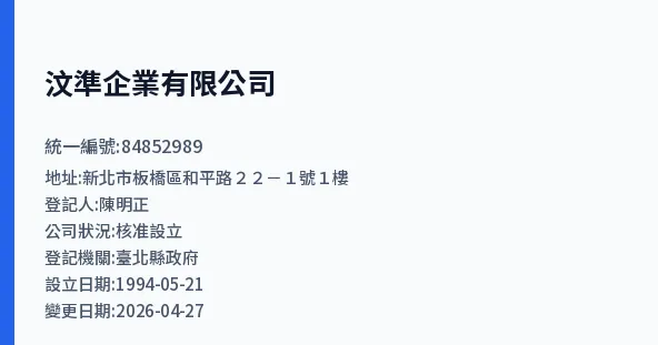 汶準企業有限公司的照片-統編 84852989(新北市) 公司登記資料與營業項目詳細圖表