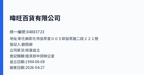 暐旺百貨有限公司的照片-統編 84883723(彰化縣) 公司登記資料與營業項目詳細圖表