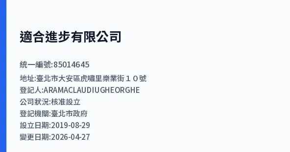 適合進步有限公司的照片-統編 85014645(臺北市) 公司登記資料與營業項目詳細圖表