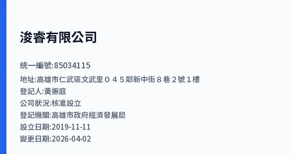 浚睿有限公司的照片-統編 85034115(高雄市) 公司登記資料與營業項目詳細圖表