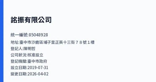 詺振有限公司的照片-統編 85048928(臺中市) 公司登記資料與營業項目詳細圖表