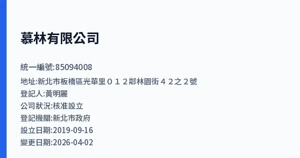 慕林有限公司的照片-統編 85094008(新北市) 公司登記資料與營業項目詳細圖表