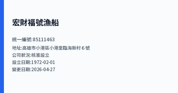 宏財福號漁船的照片-統編 85111463(高雄市) 公司登記資料與營業項目詳細圖表