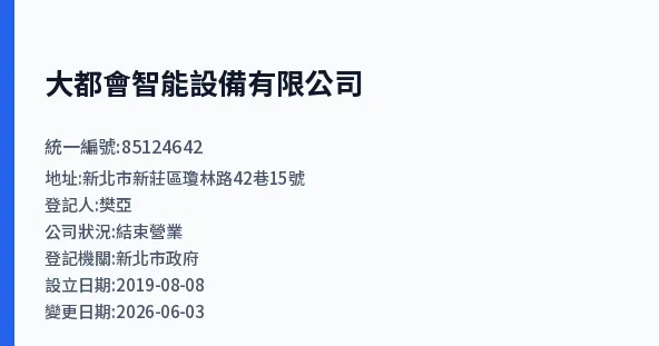大都會智能設備有限公司的照片-統編 85124642(新北市) 公司登記資料與營業項目詳細圖表