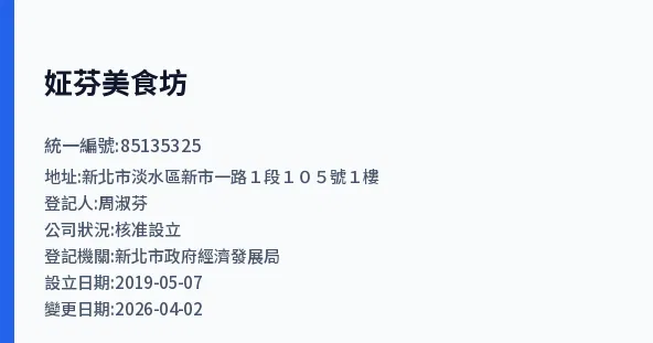 姃芬美食坊的照片-統編 85135325(新北市) 公司登記資料與營業項目詳細圖表