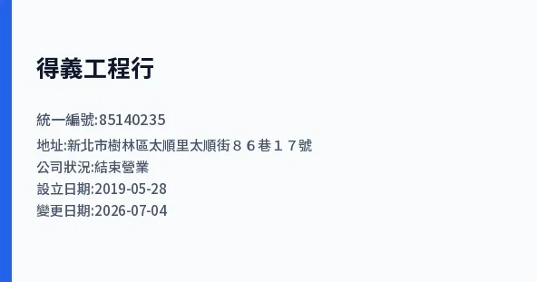 得義工程行的照片-統編 85140235(新北市) 公司登記資料與營業項目詳細圖表