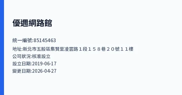 優邇網路館的照片-統編 85145463(新北市) 公司登記資料與營業項目詳細圖表