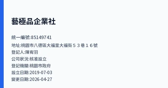 藝極品企業社的照片-統編 85149741(桃園市) 公司登記資料與營業項目詳細圖表