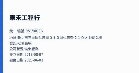 東禾工程行的照片-統編 85158086(新北市) 公司登記資料與營業項目詳細圖表