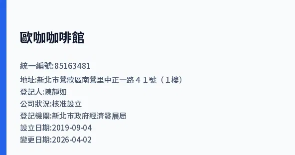 歐咖咖啡館的照片-統編 85163481(新北市) 公司登記資料與營業項目詳細圖表
