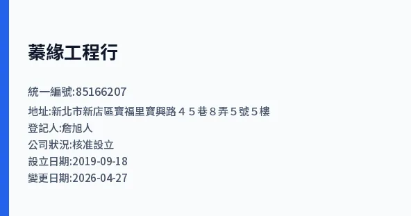 蓁緣工程行的照片-統編 85166207(新北市) 公司登記資料與營業項目詳細圖表