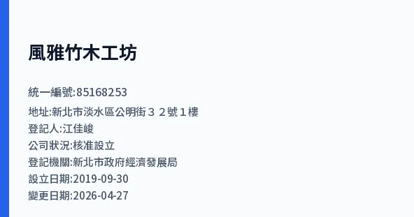 風雅竹木工坊的照片-統編 85168253(新北市) 公司登記資料與營業項目詳細圖表
