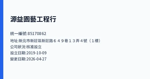 源益園藝工程行的照片-統編 85170862(新北市) 公司登記資料與營業項目詳細圖表