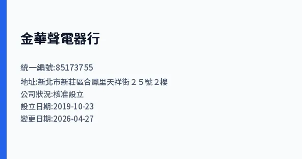 金華聲電器行的照片-統編 85173755(新北市) 公司登記資料與營業項目詳細圖表