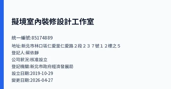 擬境室內裝修設計工作室的照片-統編 85174889(新北市) 公司登記資料與營業項目詳細圖表