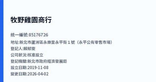 牧野雞園商行的照片-統編 85176726(新北市) 公司登記資料與營業項目詳細圖表