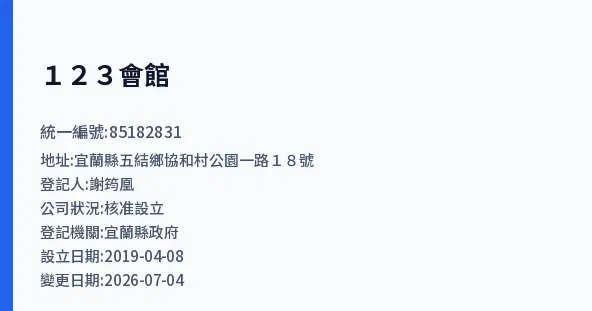 123會館的照片-統編 85182831(宜蘭縣) 公司登記資料與營業項目詳細圖表