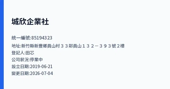 城欣企業社的照片-統編 85194323(新竹縣) 公司登記資料與營業項目詳細圖表