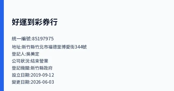 好運到彩券行的照片-統編 85197975(新竹縣) 公司登記資料與營業項目詳細圖表